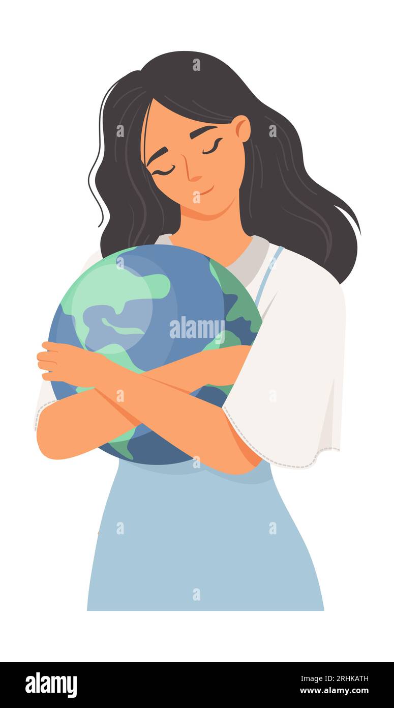 Woman cuddling planet earth globe portrait Stock Vector Image & Art - Alamy
