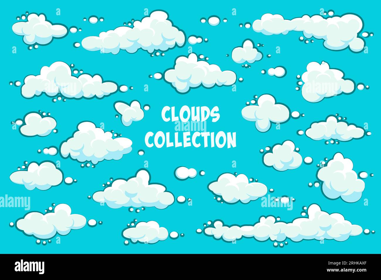 Painted cartoon clouds on blue background. Simple hand drawn round ...