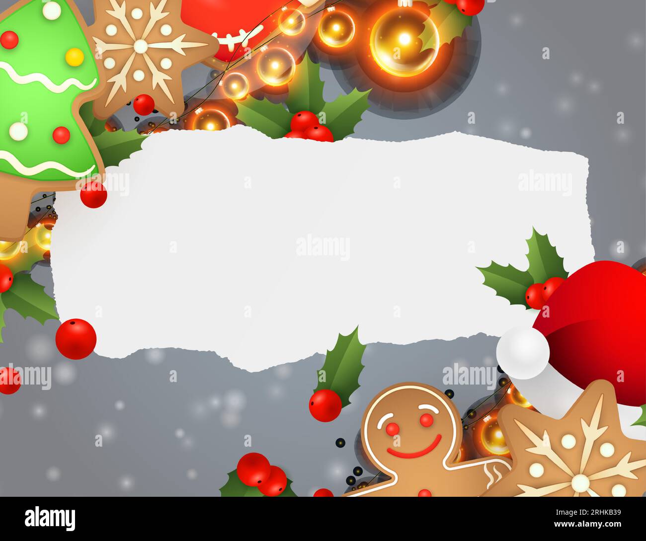 Christmas and New Year greeting card template with gingerbread Stock ...