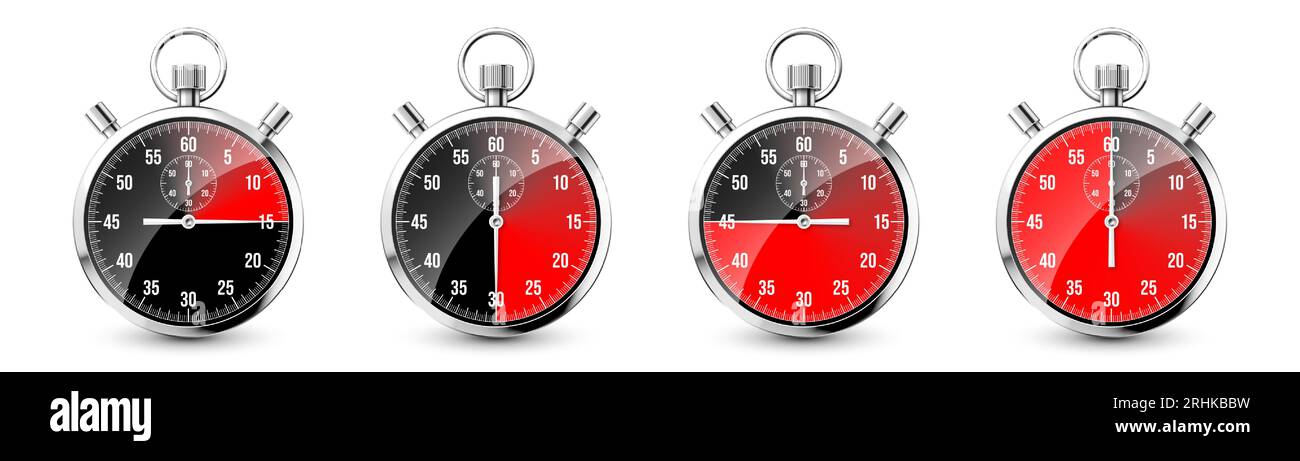 Realistic classic stopwatch. Shiny metal chronometer, time counter with ...