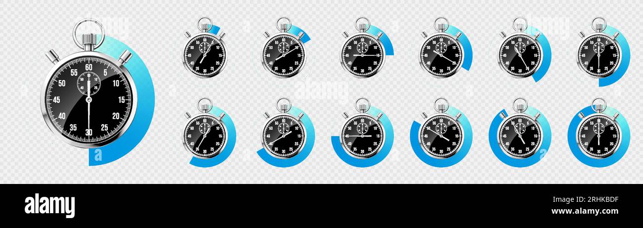 Realistic classic stopwatch. Shiny metal chronometer, black time ...