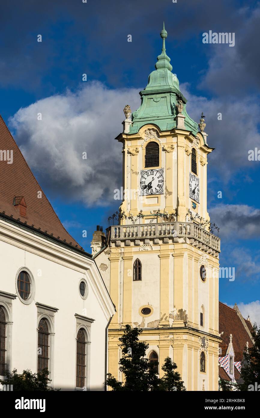 Tower of historical building of town hall at Main square in historical ...
