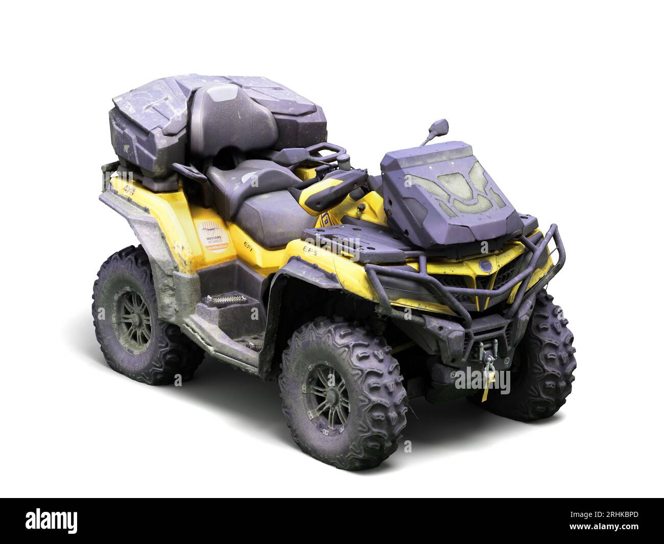 Four quad yellow bike prespective view 3d render on white Stock Photo ...