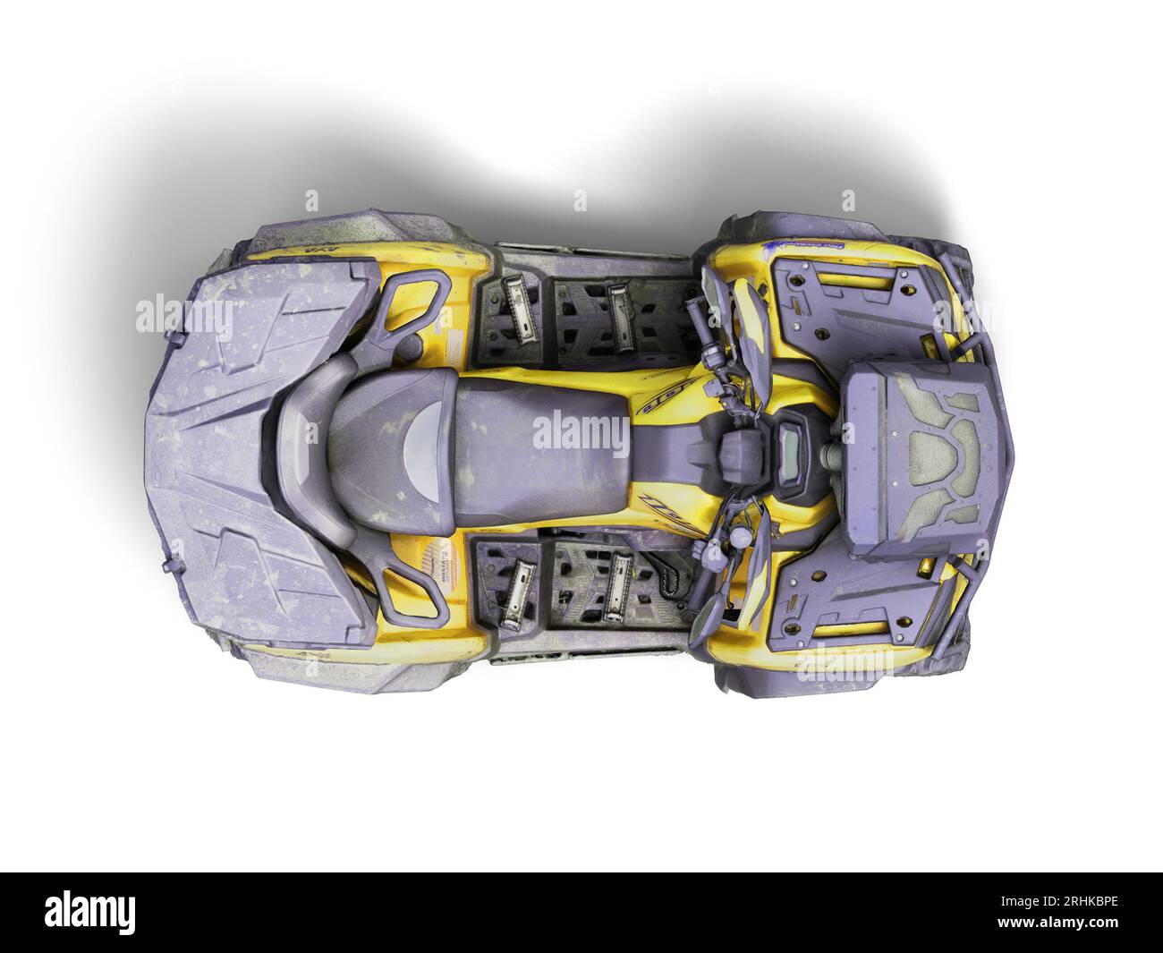 Four quad yellow bike topview 3d render on white Stock Photo - Alamy