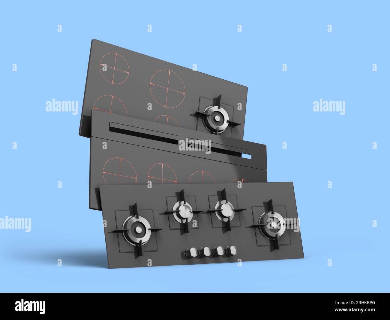 built-in electric and gas cooking surfaces 3d render on blue Stock ...