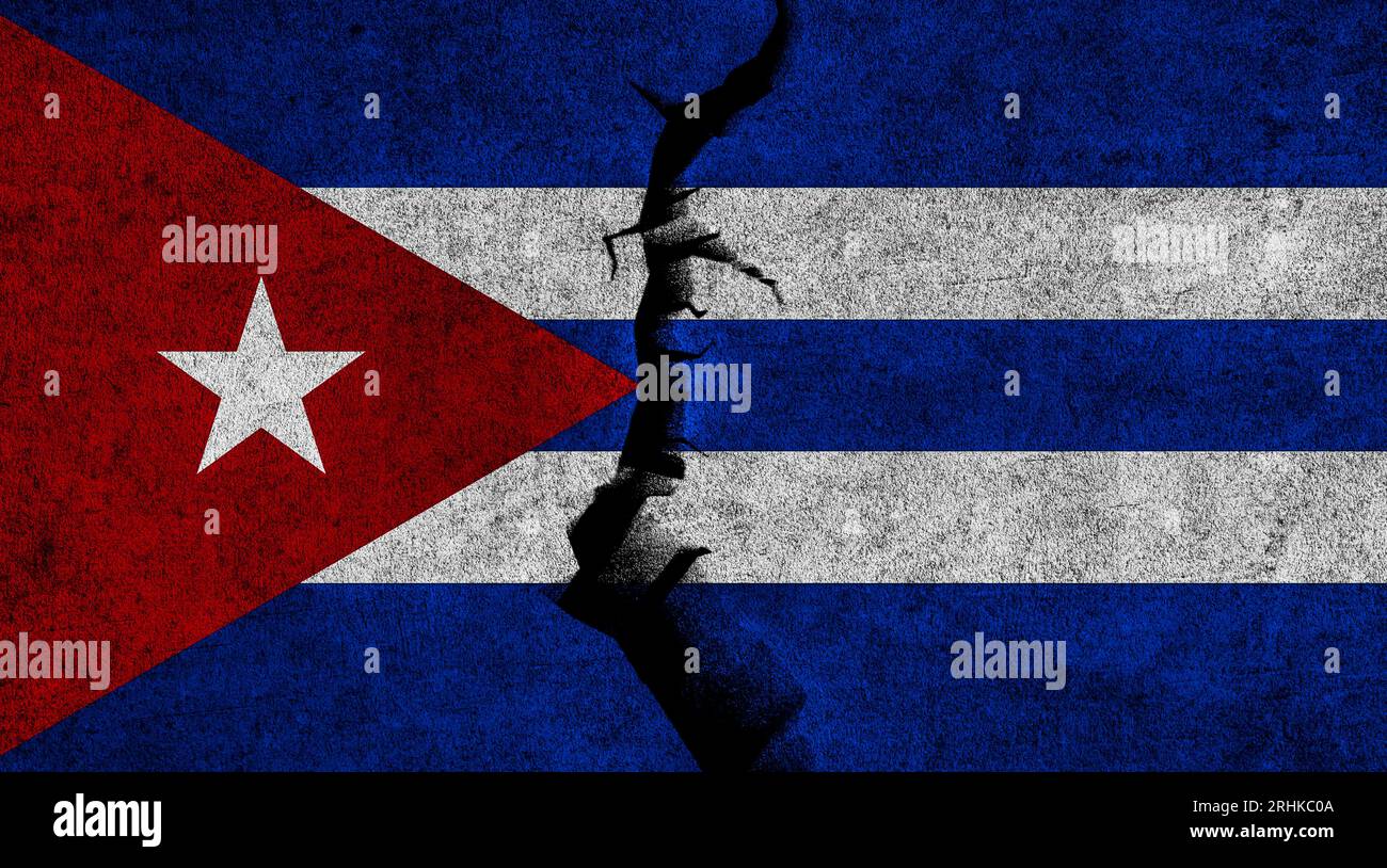 Cuba flag on cracked wall background. Cuba crisis, political division ...