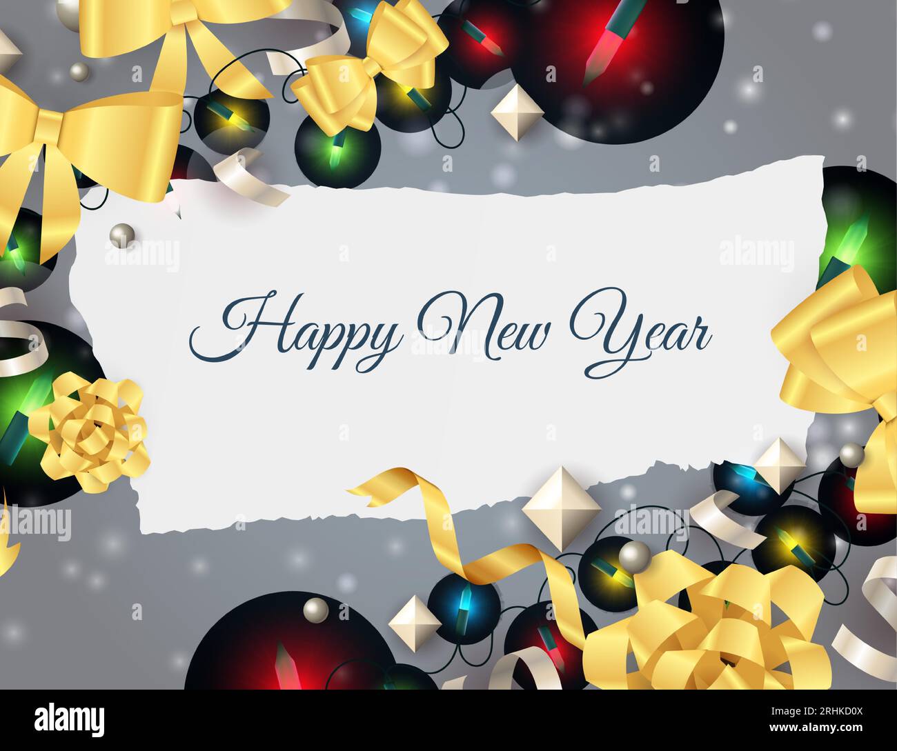 New Year greeting card template with ribbons Stock Vector Image & Art ...