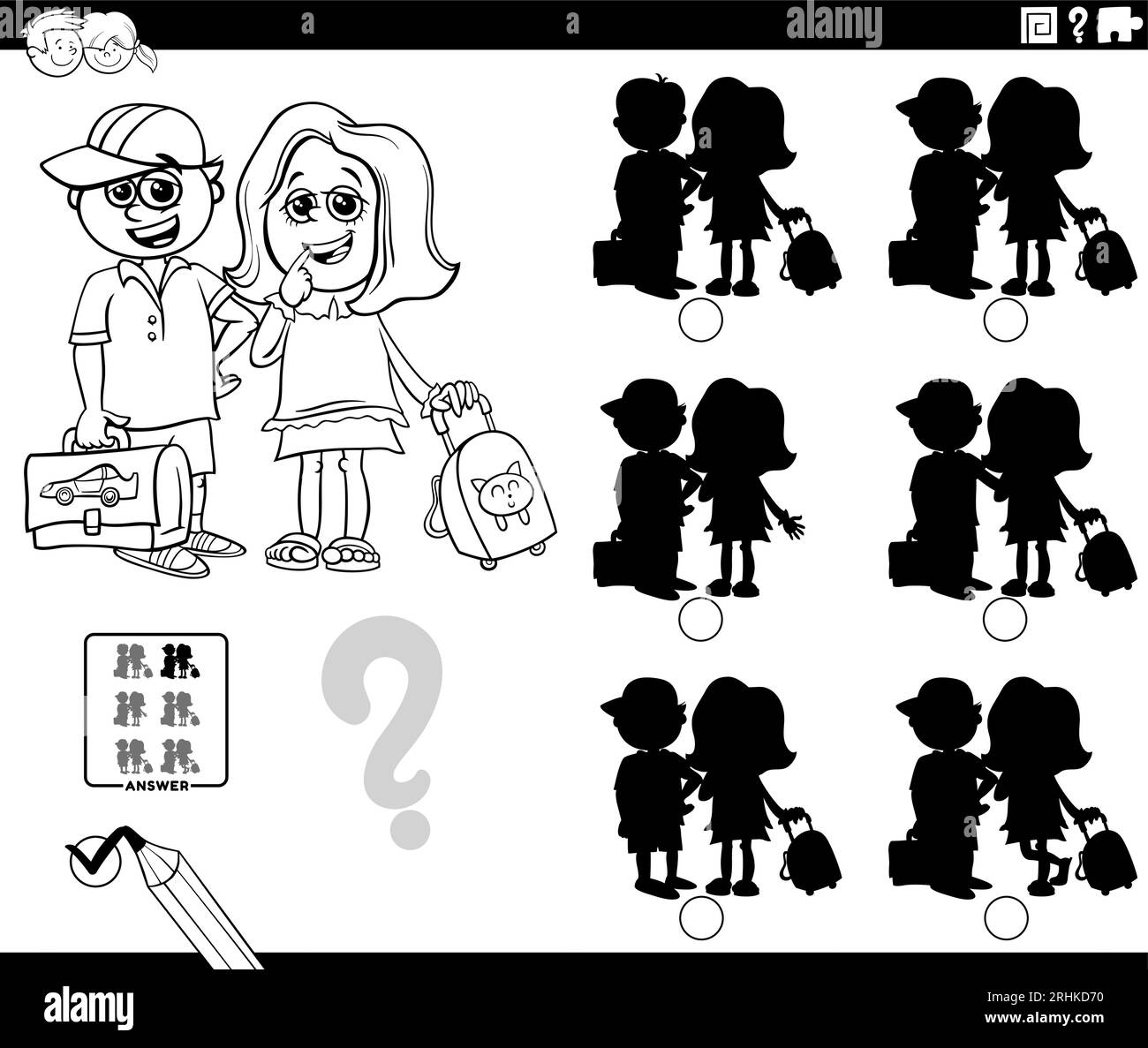 Black and white cartoon illustration of finding the shadow without ...