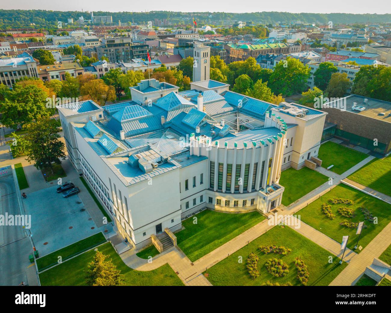 Aerial drone view of National M. K. Ciurlionis Art and Vytautas Magnus ...