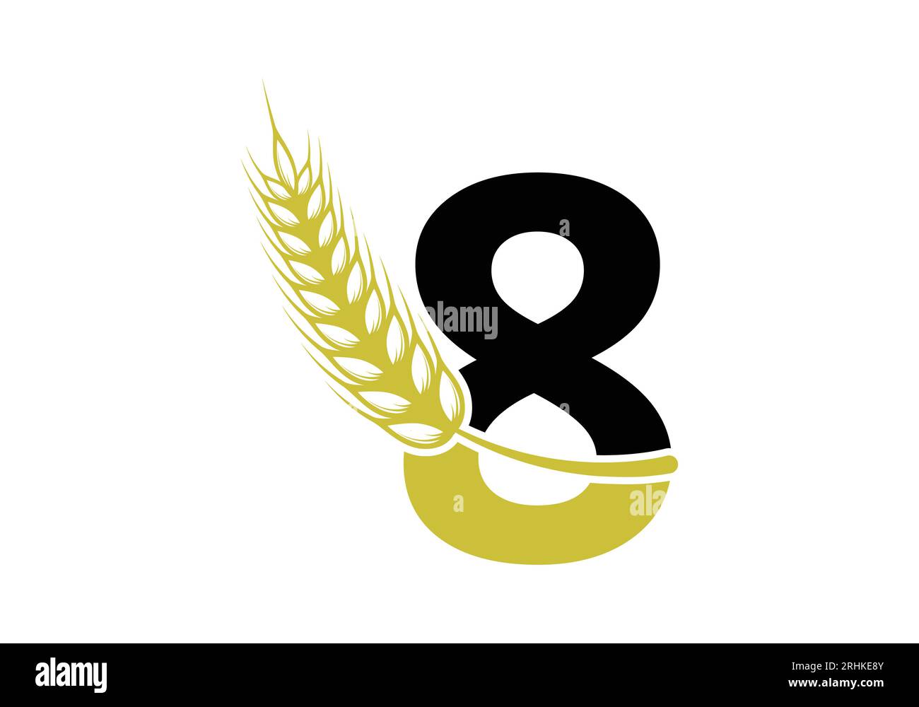 letter 8 sign symbol with wheat ears wreath. Agriculture Logo Farming ...