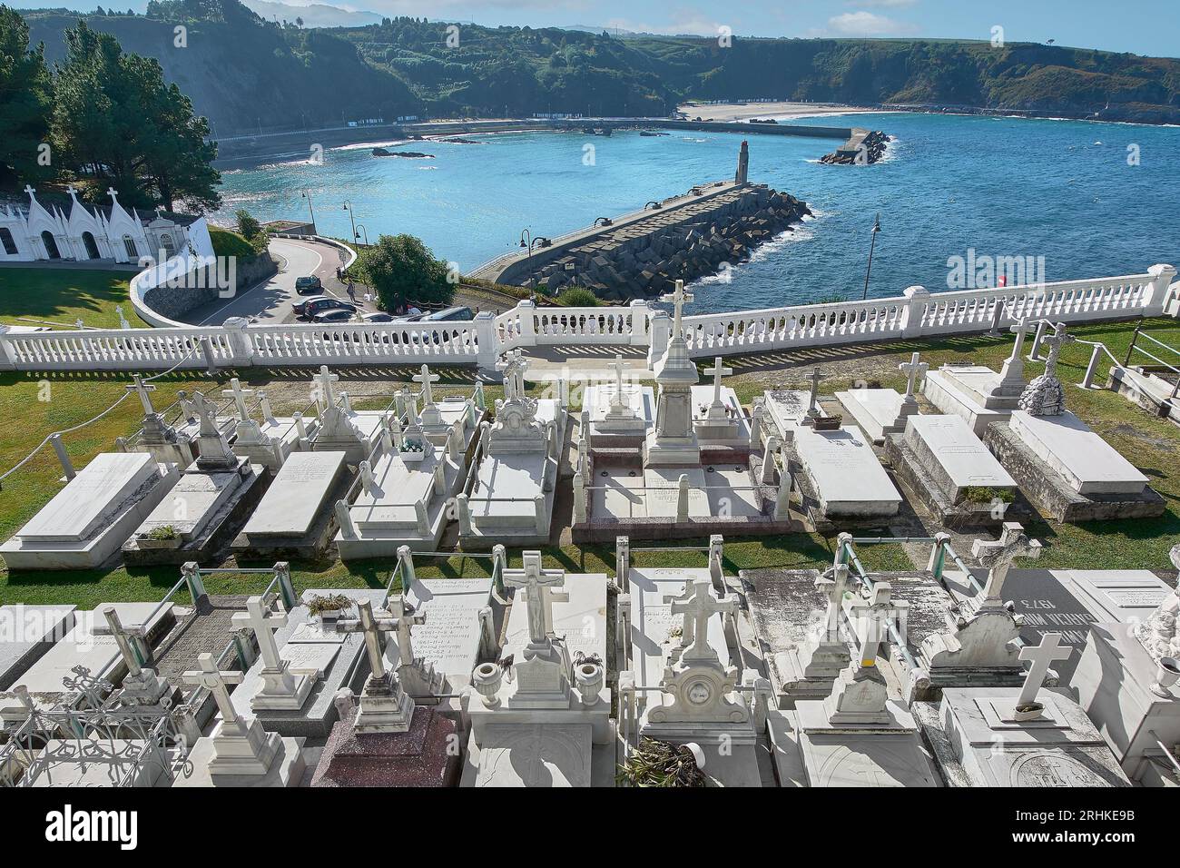 General view of the Luarca cemetery facing the Cantabrian Sea in ...