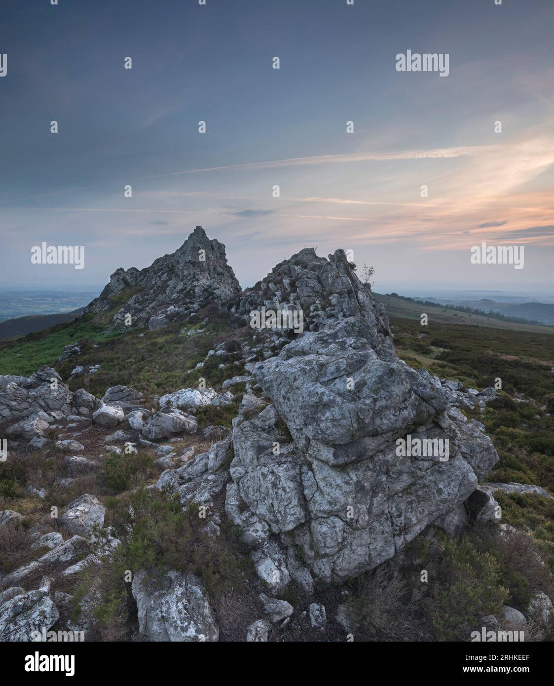 Quartzite outcrops and hazy views from Stiperstones National Nature ...