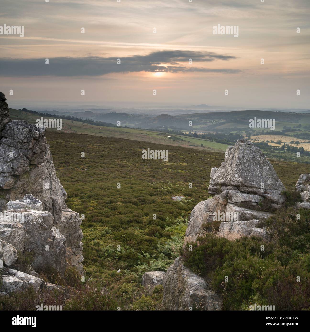 Quartzite outcrops and hazy views from Stiperstones National Nature ...