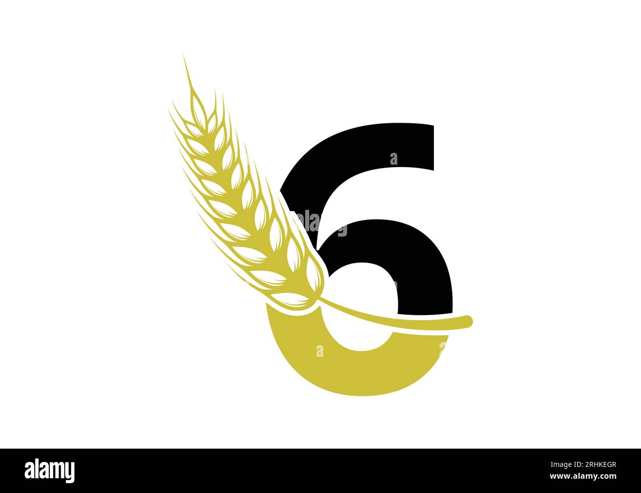 letter 6 sign symbol with wheat ears wreath. Agriculture Logo Farming ...