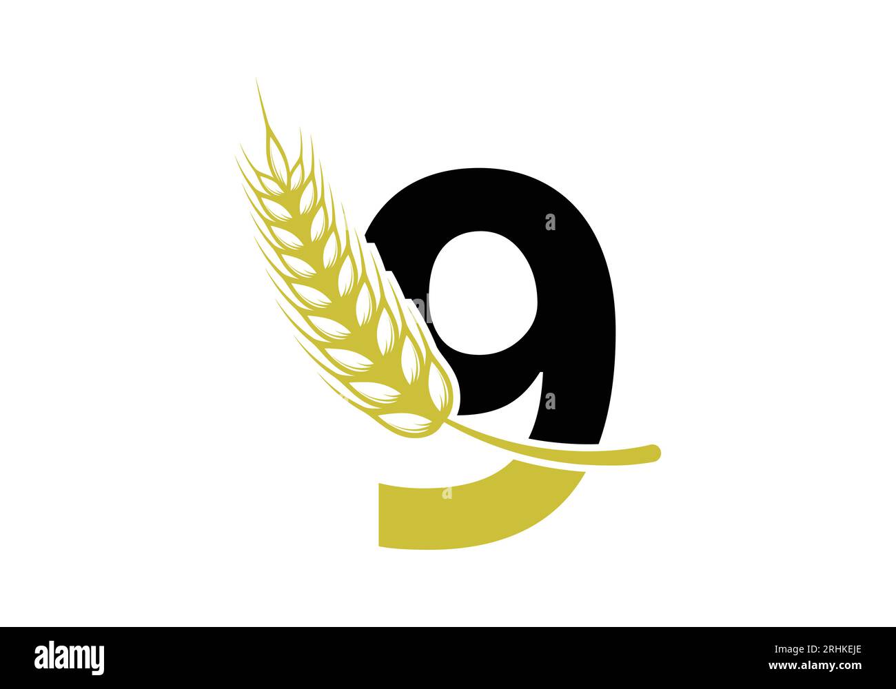 letter 9 sign symbol with wheat ears wreath. Agriculture Logo Farming ...