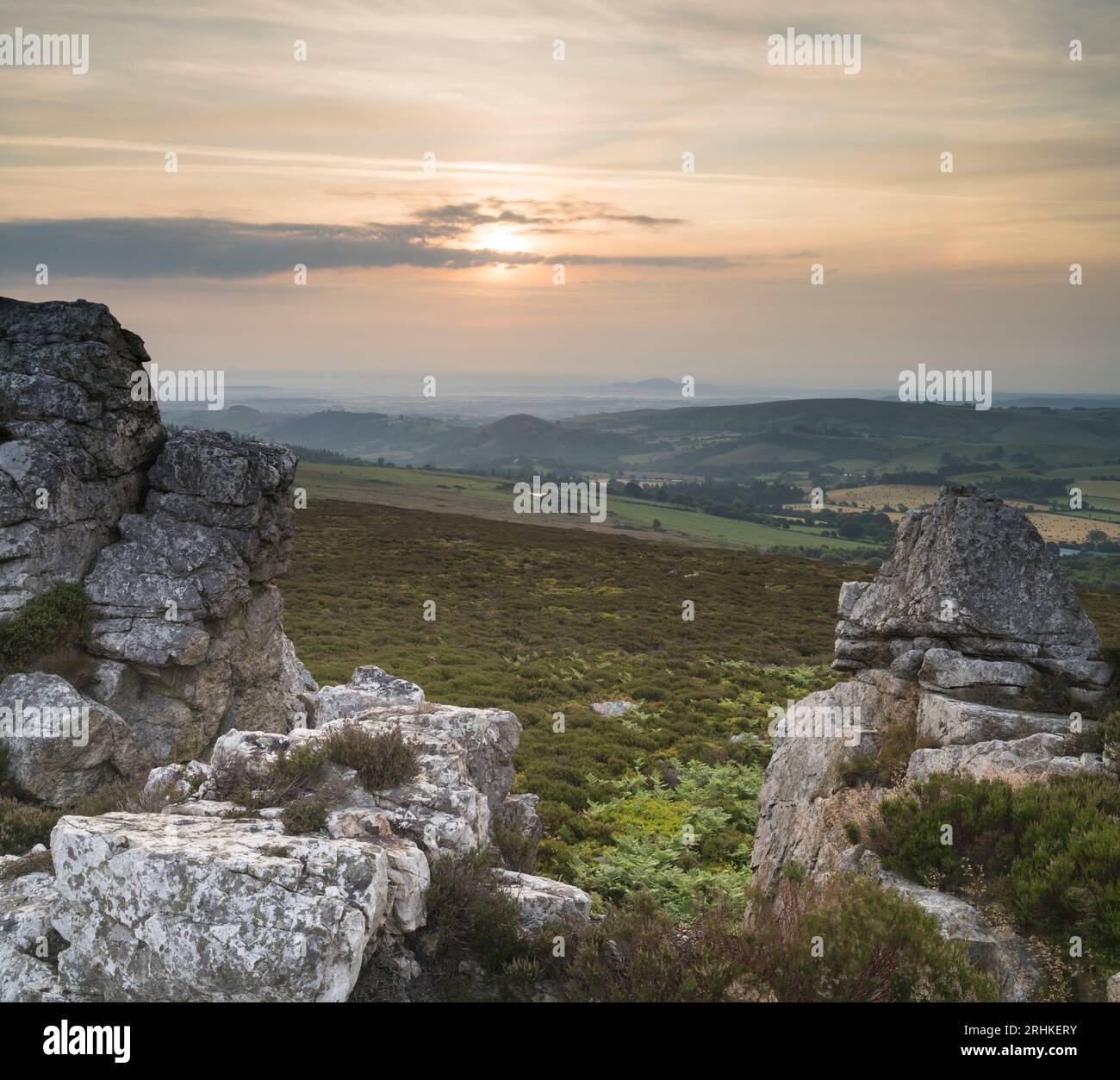 Quartzite outcrops and hazy views from Stiperstones National Nature ...