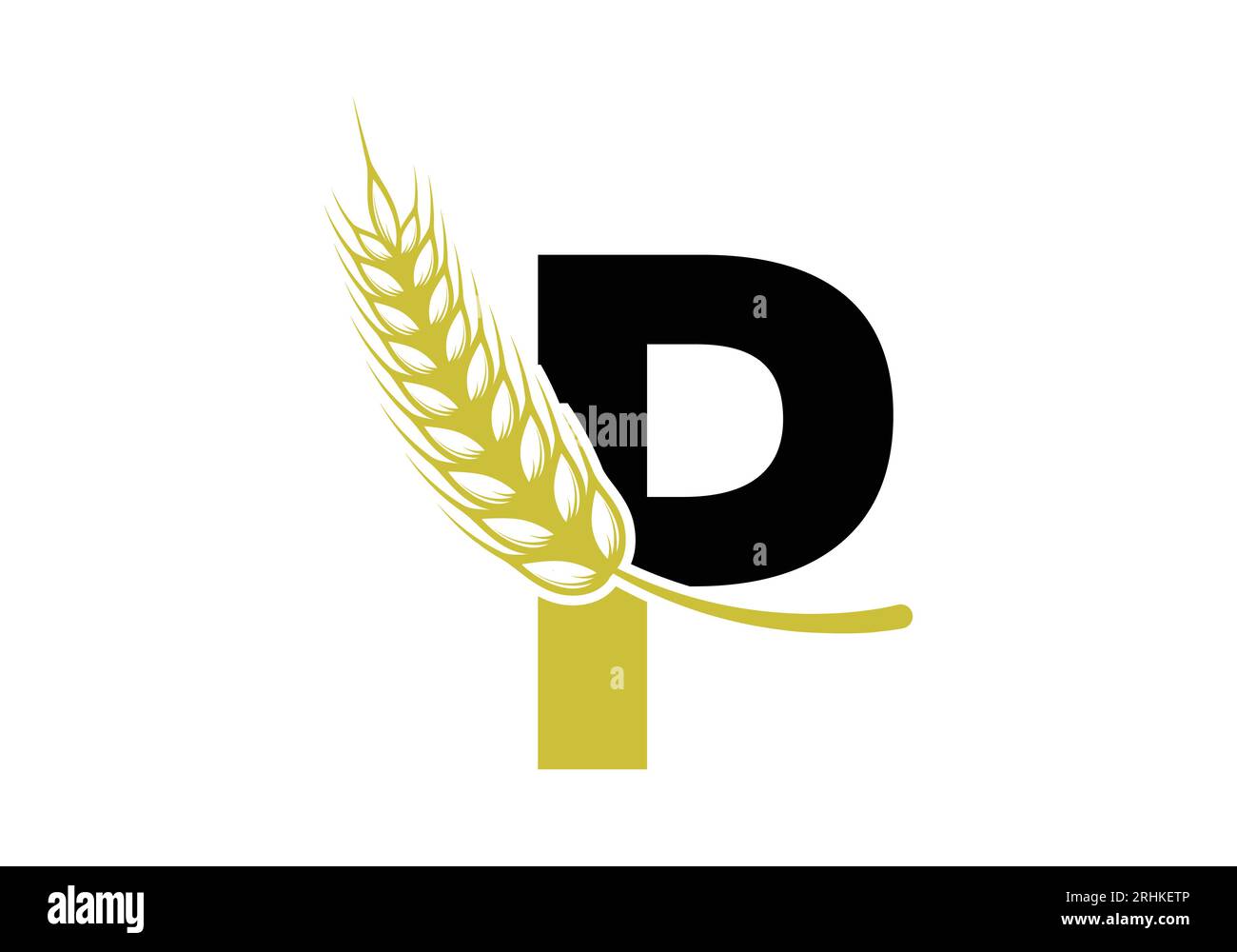 letter P sign symbol with wheat ears wreath. Agriculture Logo Farming ...
