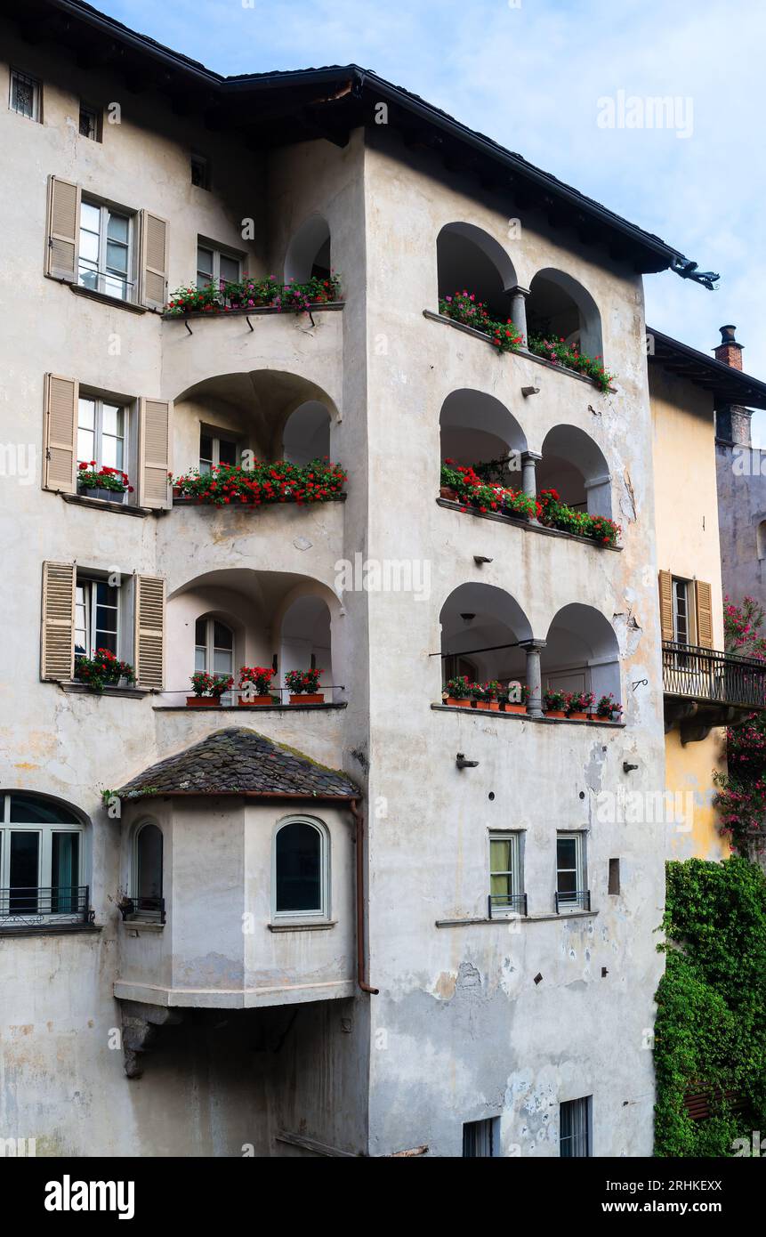 Chiavenna,Italy - July 9, 2023Ancient medieval architecture of the old ...