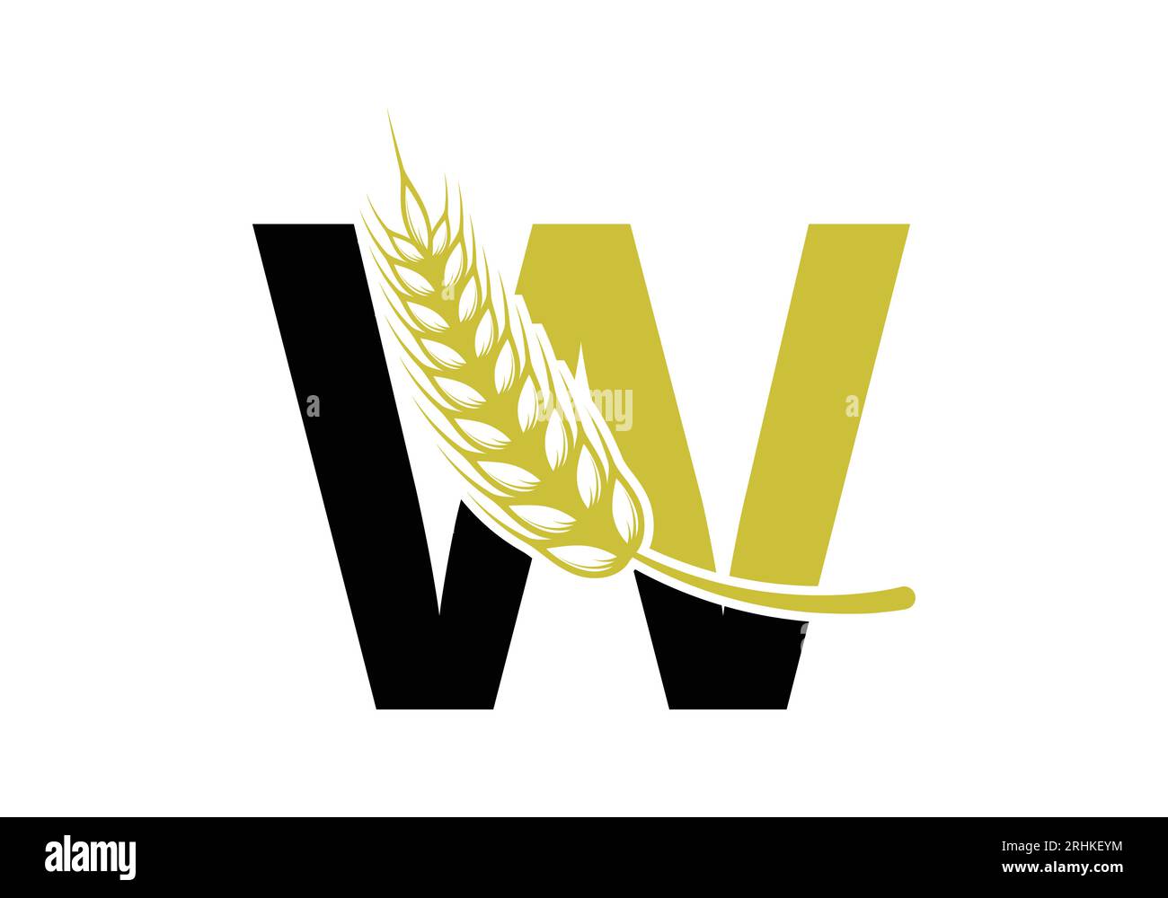 letter W sign symbol with wheat ears wreath. Agriculture Logo Farming ...