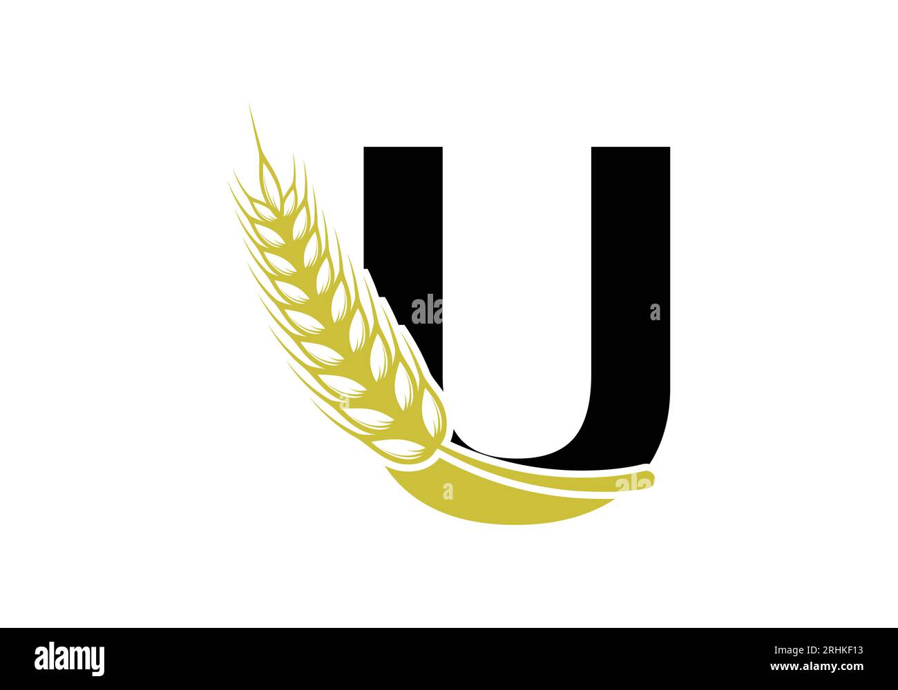 letter U sign symbol with wheat ears wreath. Agriculture Logo Farming ...