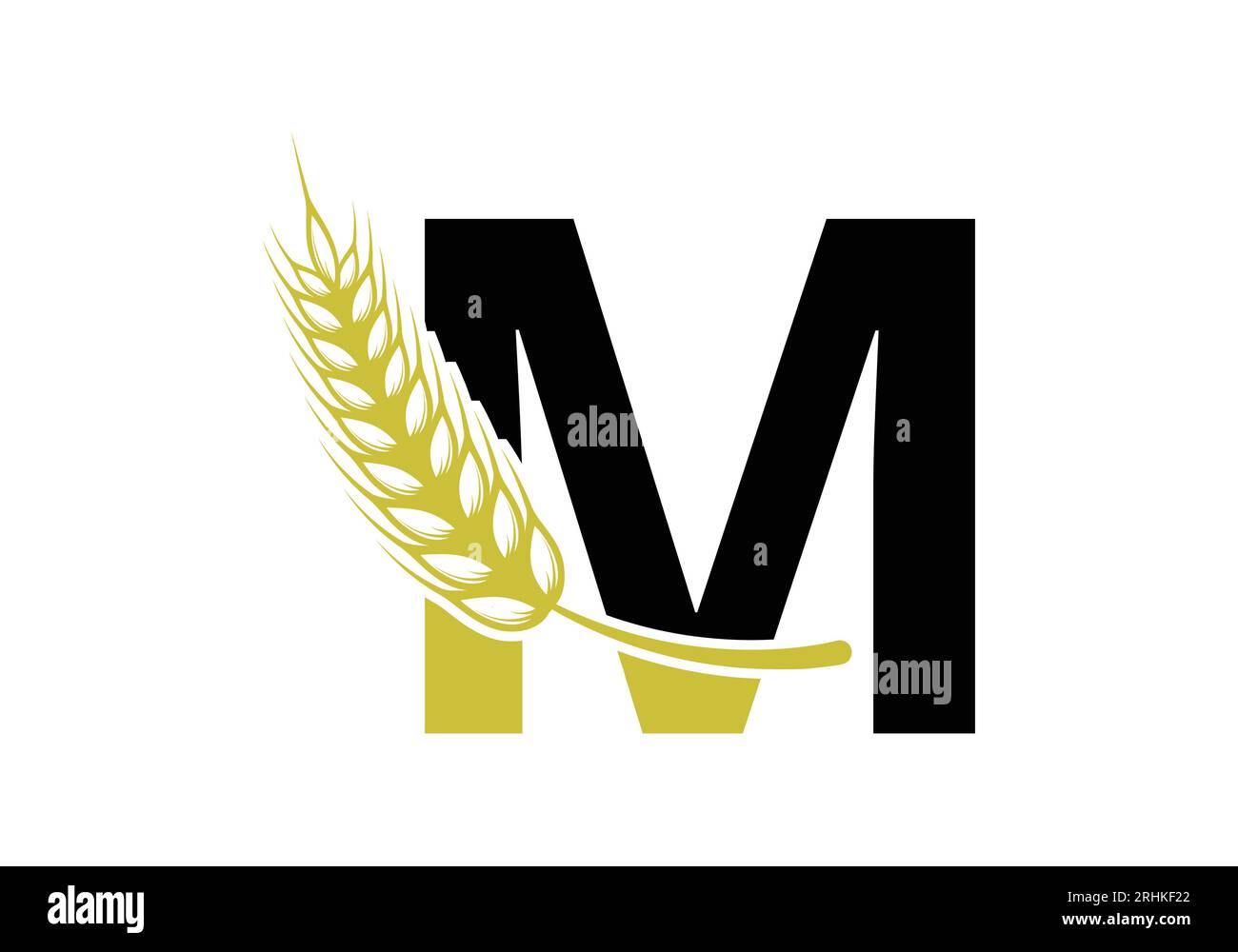 letter M sign symbol with wheat ears wreath. Agriculture Logo Farming ...