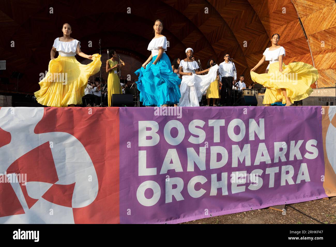 Puerto Rican dancers perform with the Boston Landmarks Orchestra at the ...