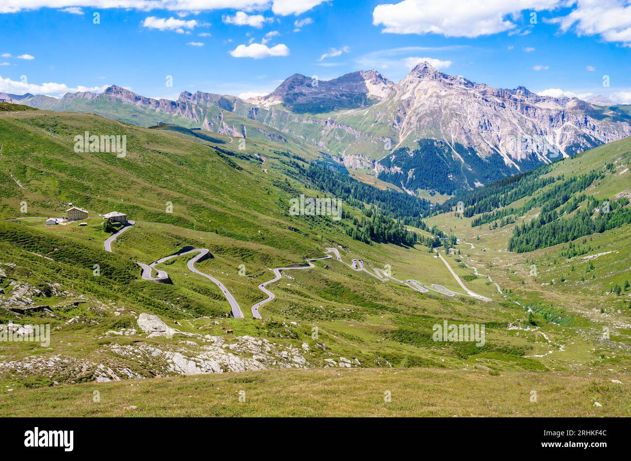 Landscape panoramic view of Splugen mountain pass in Switzerland and ...
