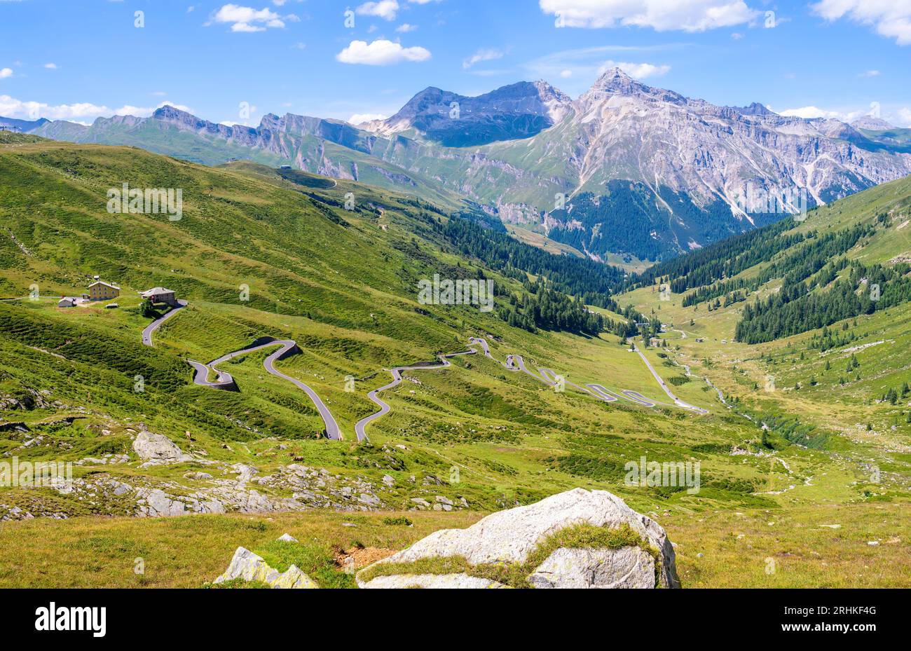 Landscape panoramic view of Splugen mountain pass in Switzerland and ...