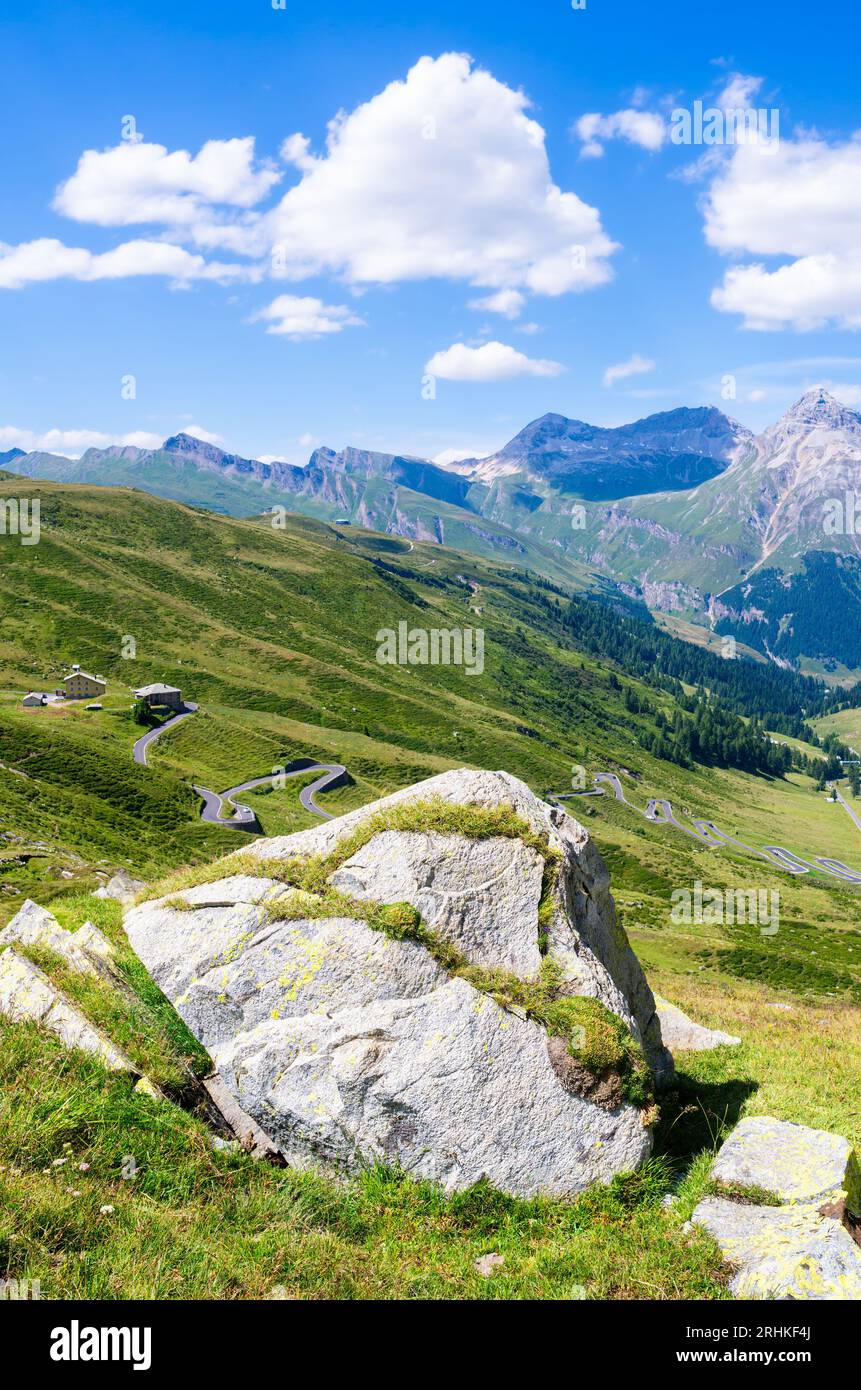 Landscape panoramic view of Splugen mountain pass in Switzerland and ...