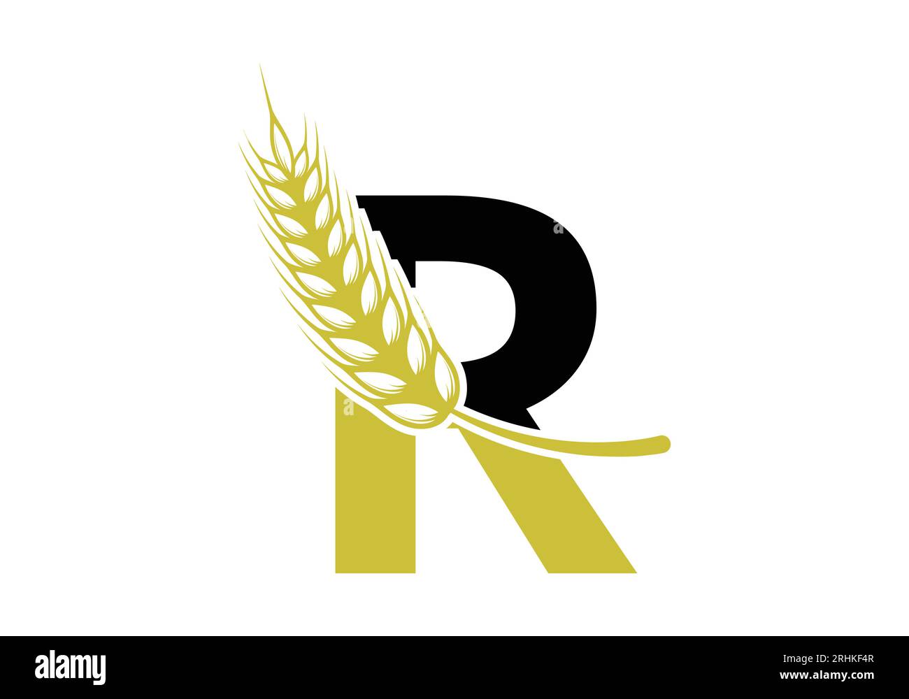 letter R sign symbol with wheat ears wreath. Agriculture Logo Farming ...