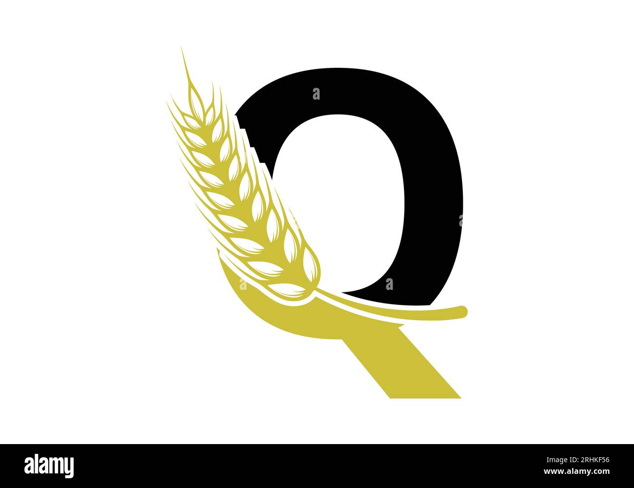letter Q sign symbol with wheat ears wreath. Agriculture Logo Farming ...