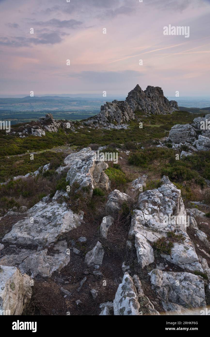 Quartzite outcrops and hazy views from Stiperstones National Nature ...