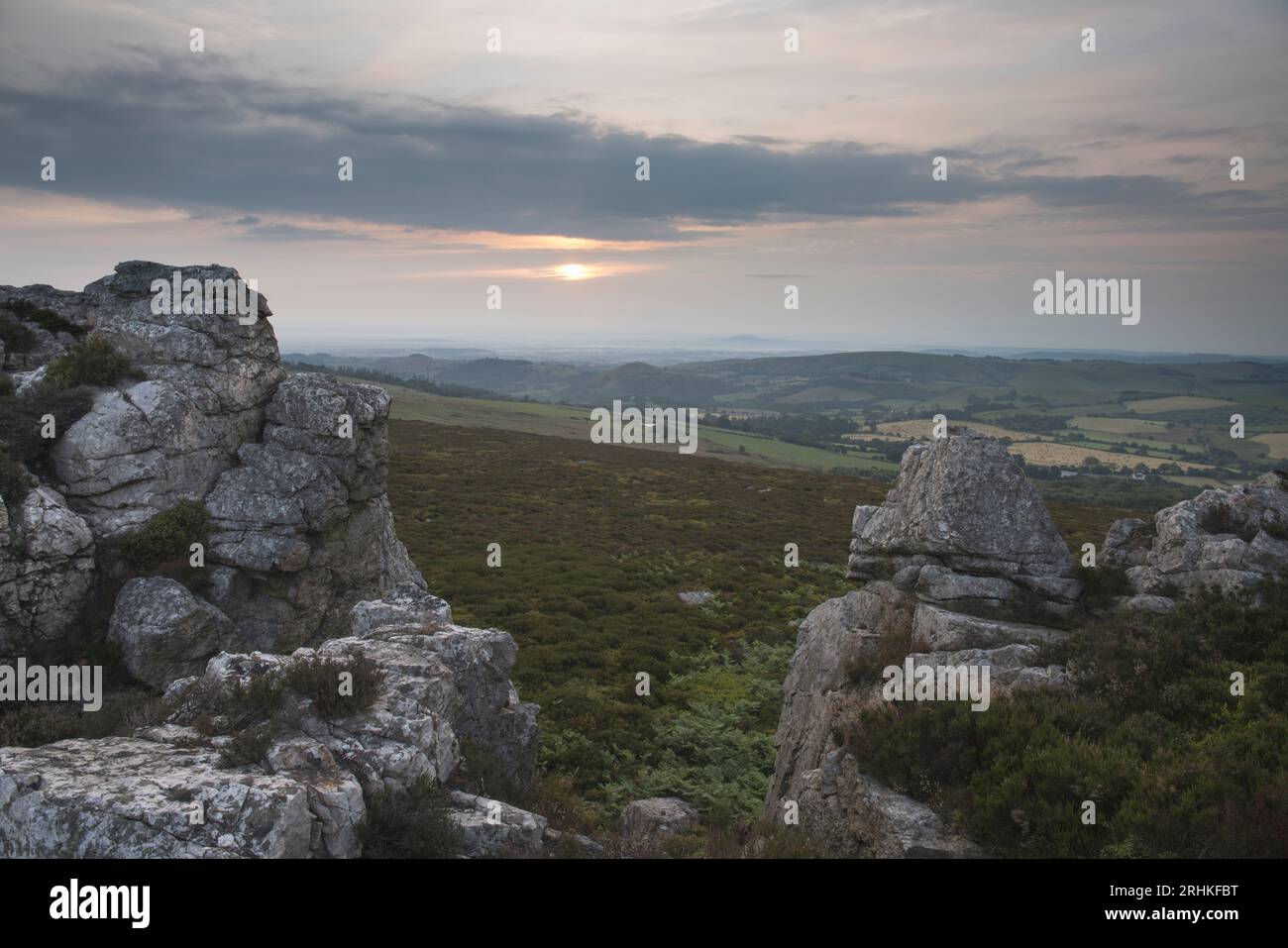 Quartzite outcrops and hazy views from Stiperstones National Nature ...