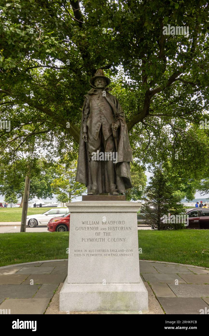 statue of William Bradford one of the Mayflower pilgrims in Plymouth MA ...