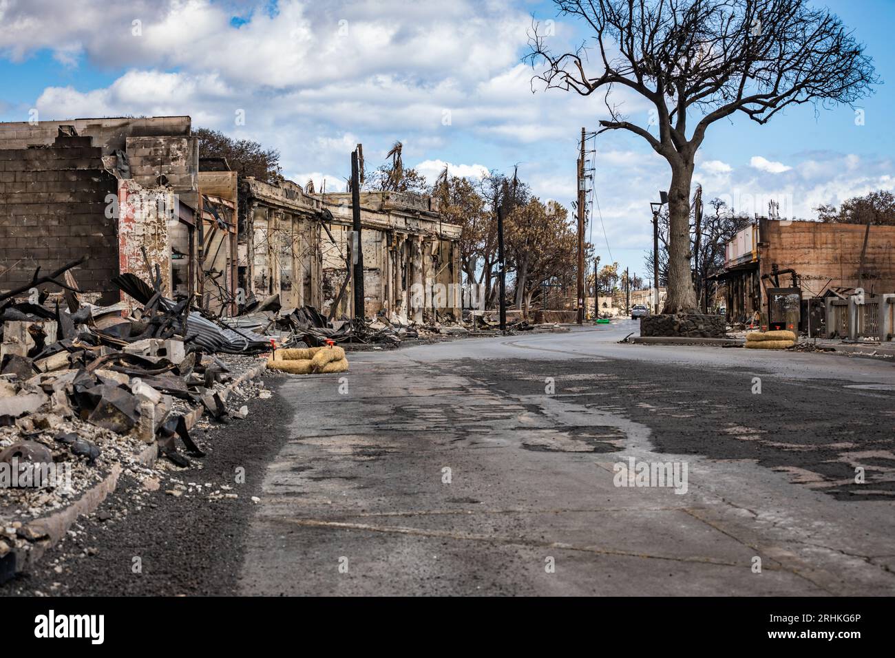 Lahaina, United States. 16 August, 2023. Destroyed buildings in the ...