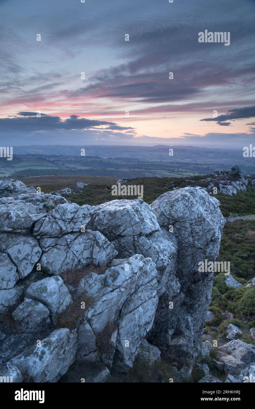Quartzite outcrops and hazy views from Stiperstones National Nature ...