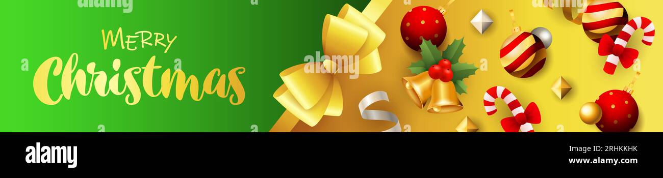 Merry Christmas banner design with bell, baubles Stock Vector Image ...