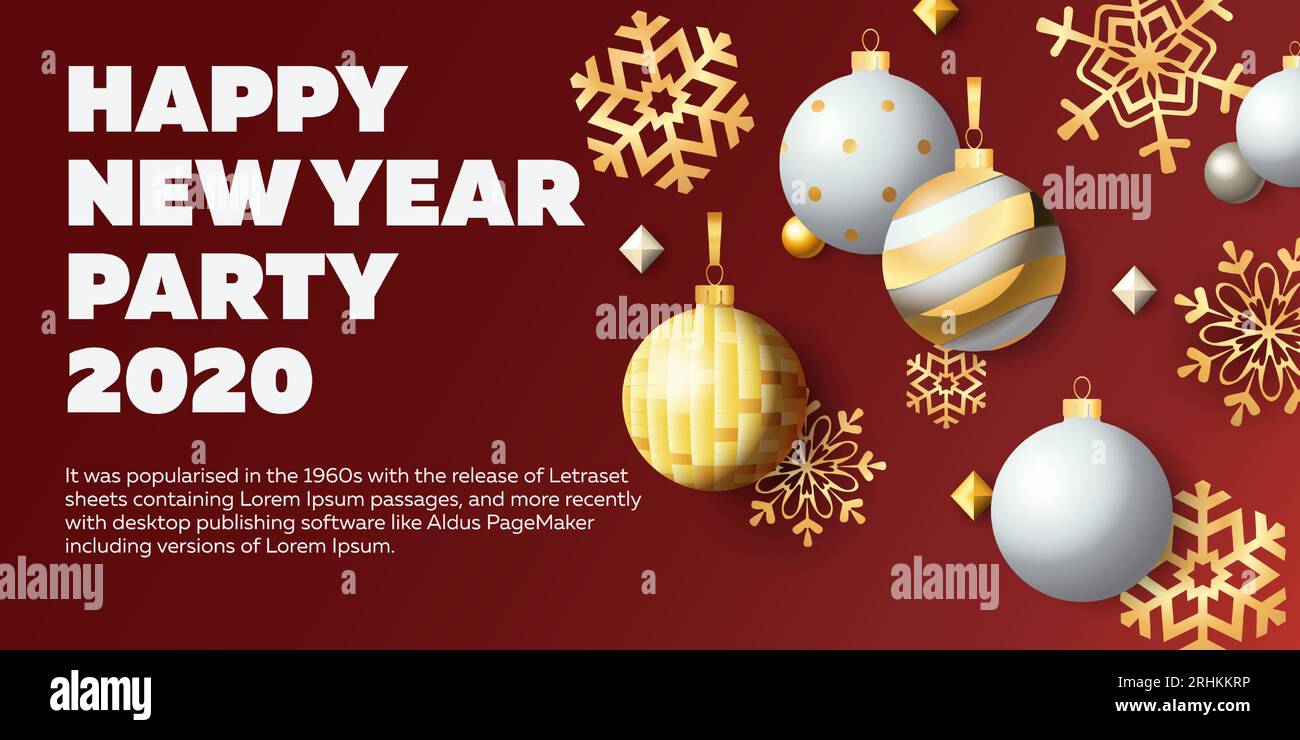 Happy new year party banner design with baubles Stock Vector Image ...