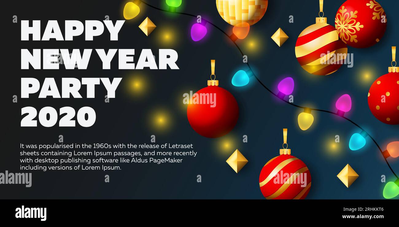 Happy New Year banner design with colorful lights Stock Vector Image ...