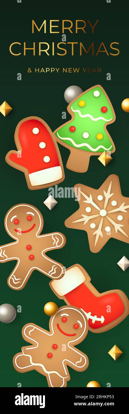 Merry Christmas banner with gingerbread cookies Stock Vector Image ...