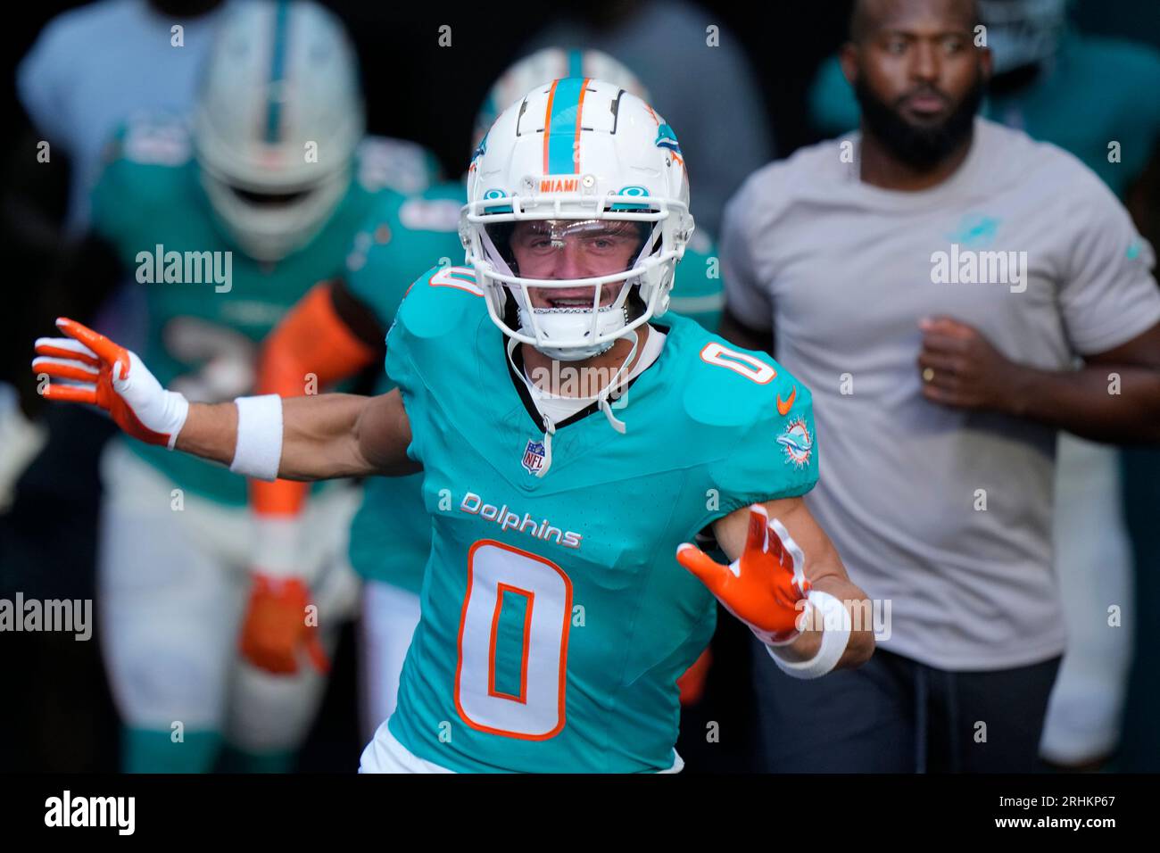 Miami Dolphins wide receiver Braxton Berrios (0) heads out to the field ...
