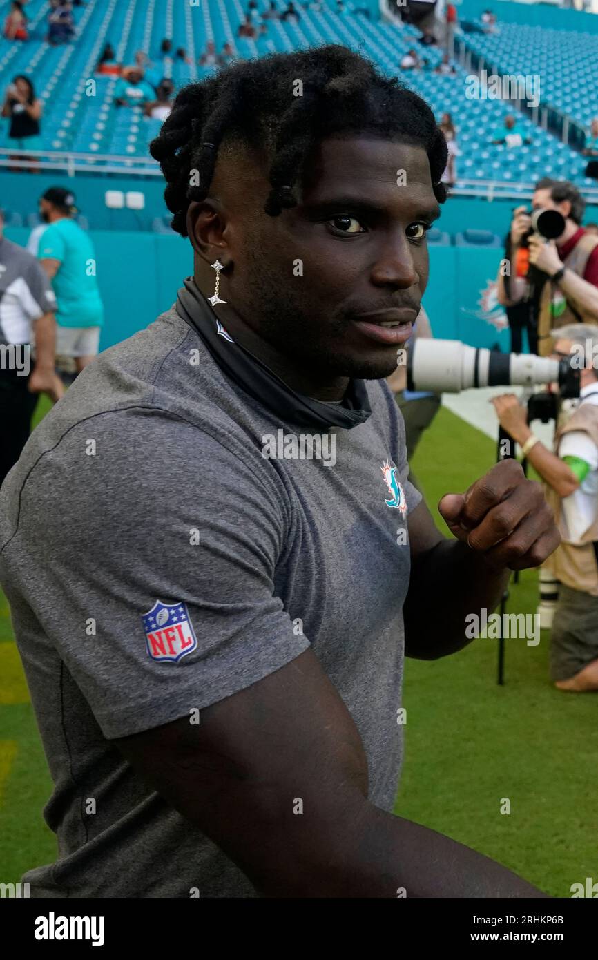 Miami Dolphins wide receiver Tyreek Hill heads out to the field before ...
