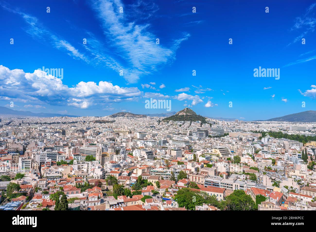 Panorama of Athens with Acropolis hill, Greece. Famous old Acropolis is ...