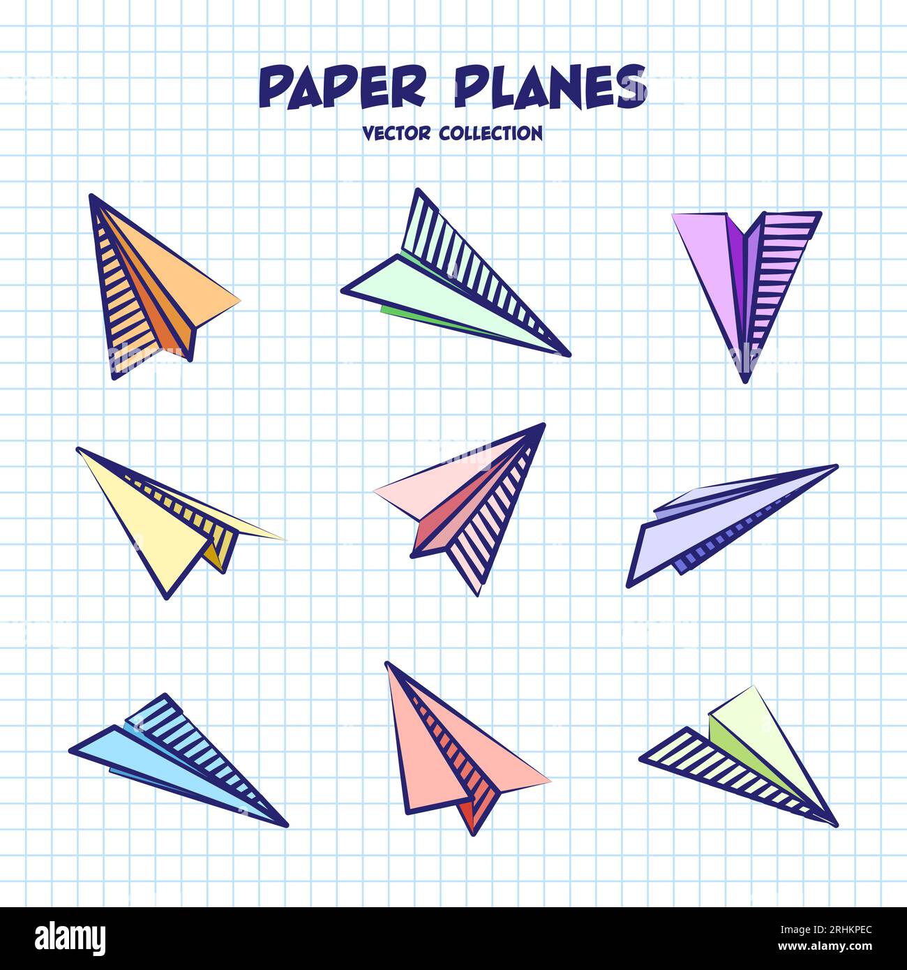 Hand drawn planes on checkered paper sheet. School notebook for drawing ...