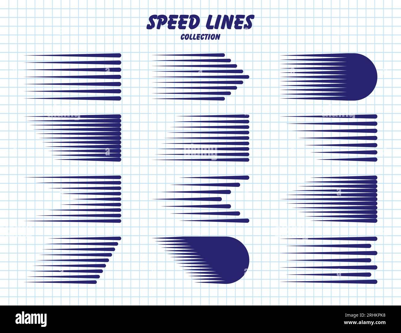 Hand drawn cartoon speed lines with round corners on checkered paper ...