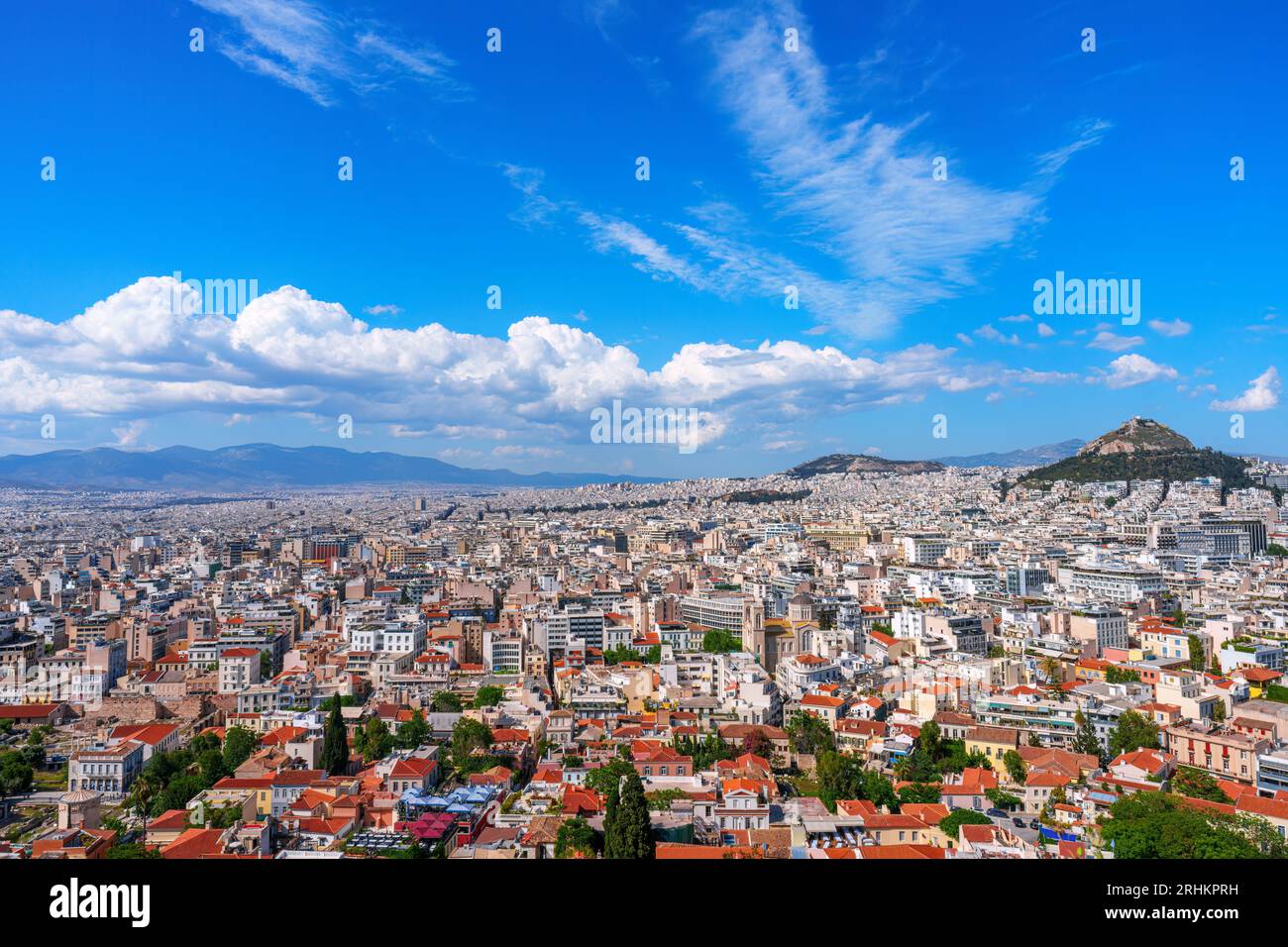 Panorama of Athens with Acropolis hill, Greece. Famous old Acropolis is ...