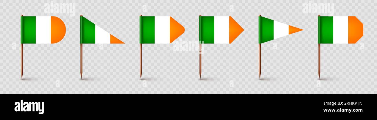 Realistic various Irish toothpick flags. Souvenir from Ireland. Wooden ...