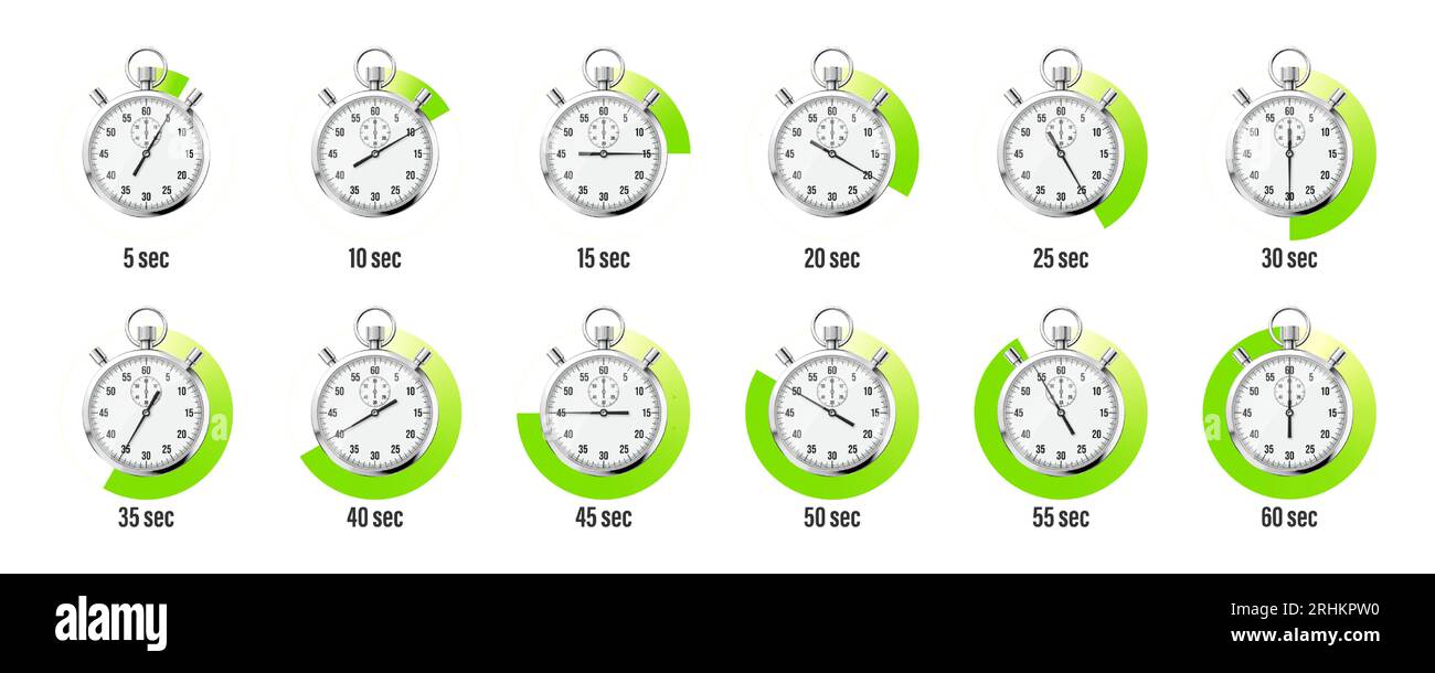 Realistic classic stopwatch. Shiny metal chronometer, time counter with ...