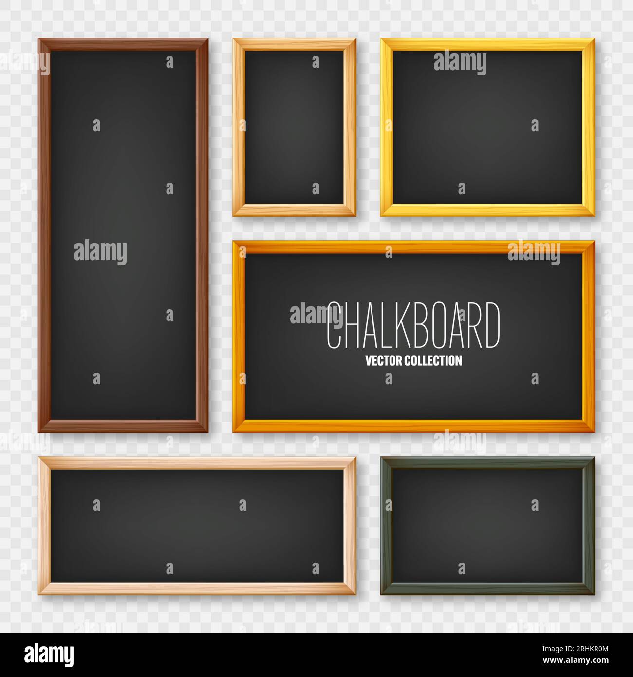 Realistic various chalkboards in a wooden frame. Black restaurant menu ...