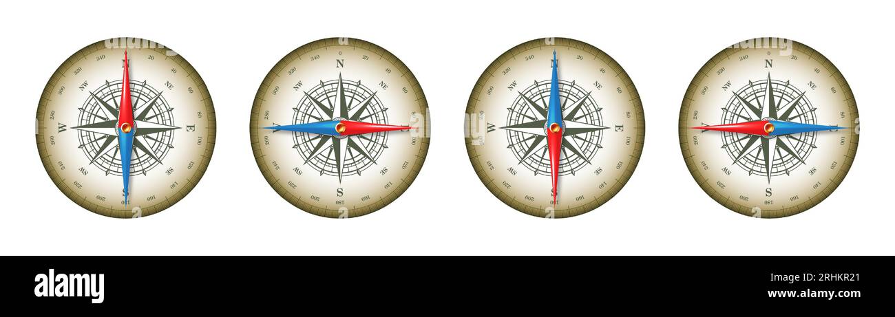 Marine compass, nautical wind rose with cardinal directions of North ...